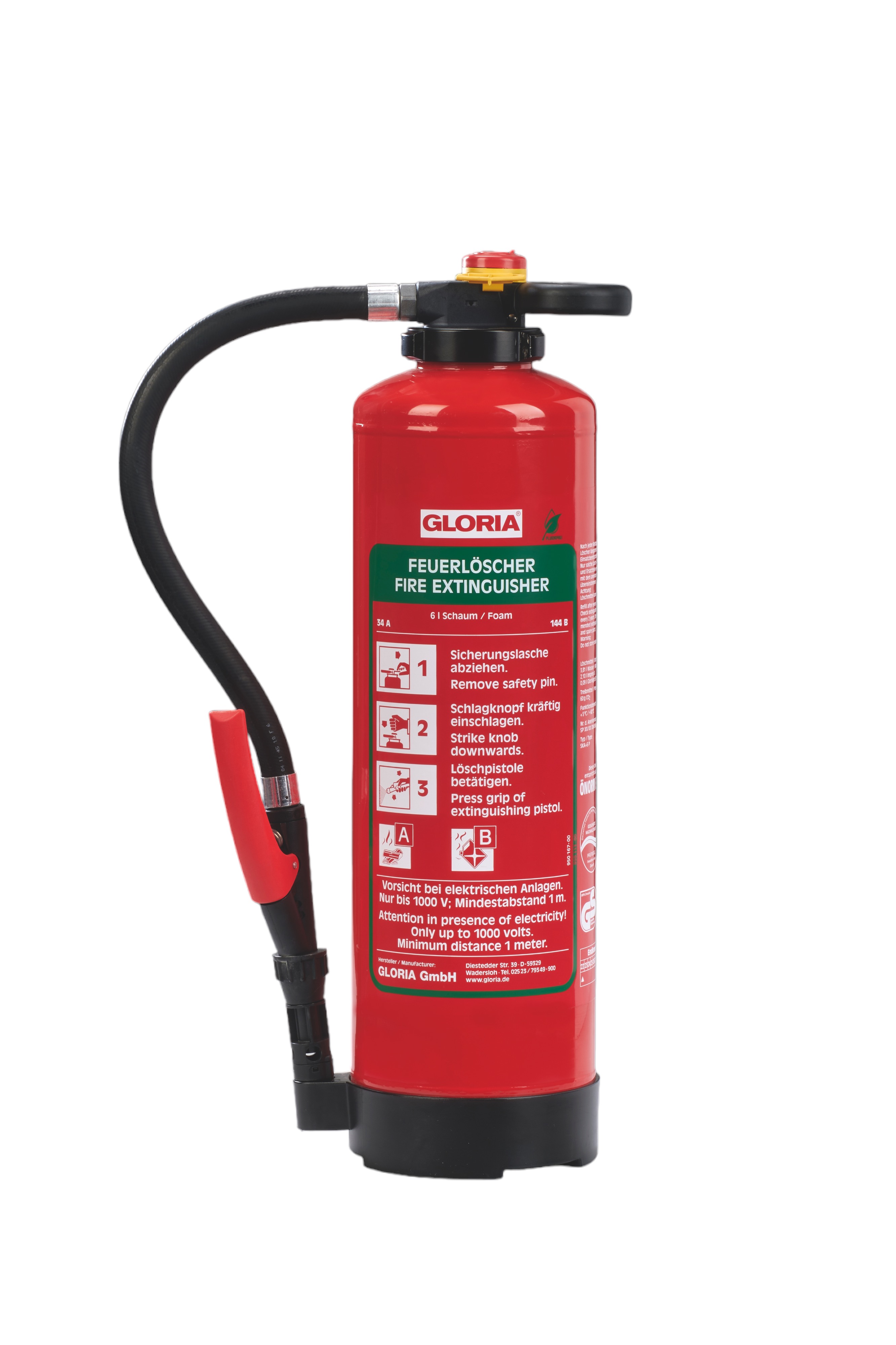 Gloria SKA+6PRO 6l fluorfreier Schaum Feuerlöscher + Plakette Fluorfrei, 10LE (Schaummittel ...